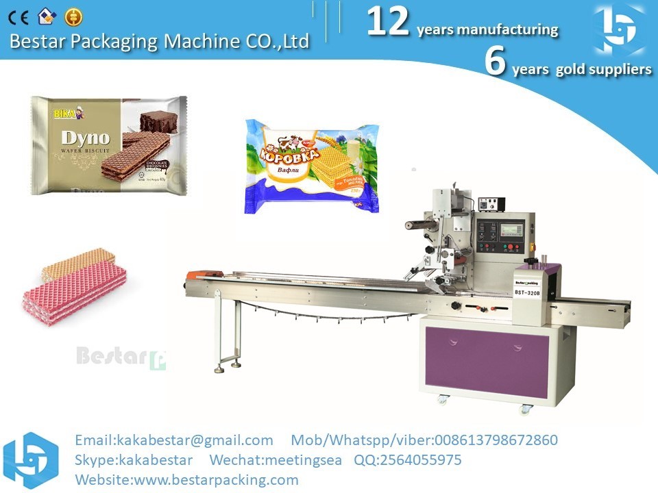 Pillow automatic flow croissant, wafer, bread packaging machine ,wafer ...