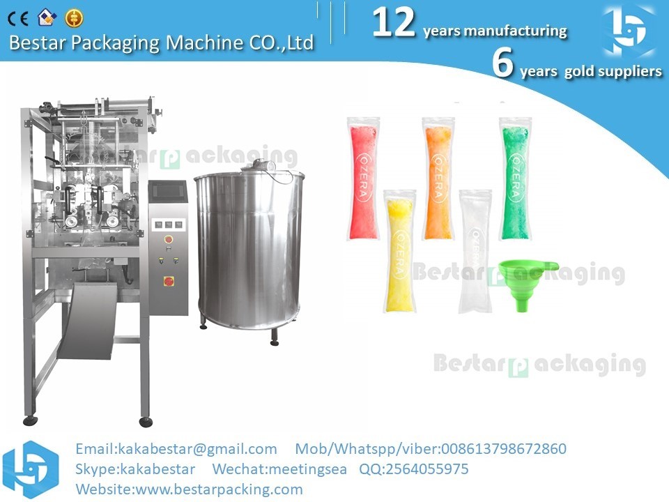 Bestar new design liquid fruits syrup packaging machine,small scale juices and syrups pouch ...